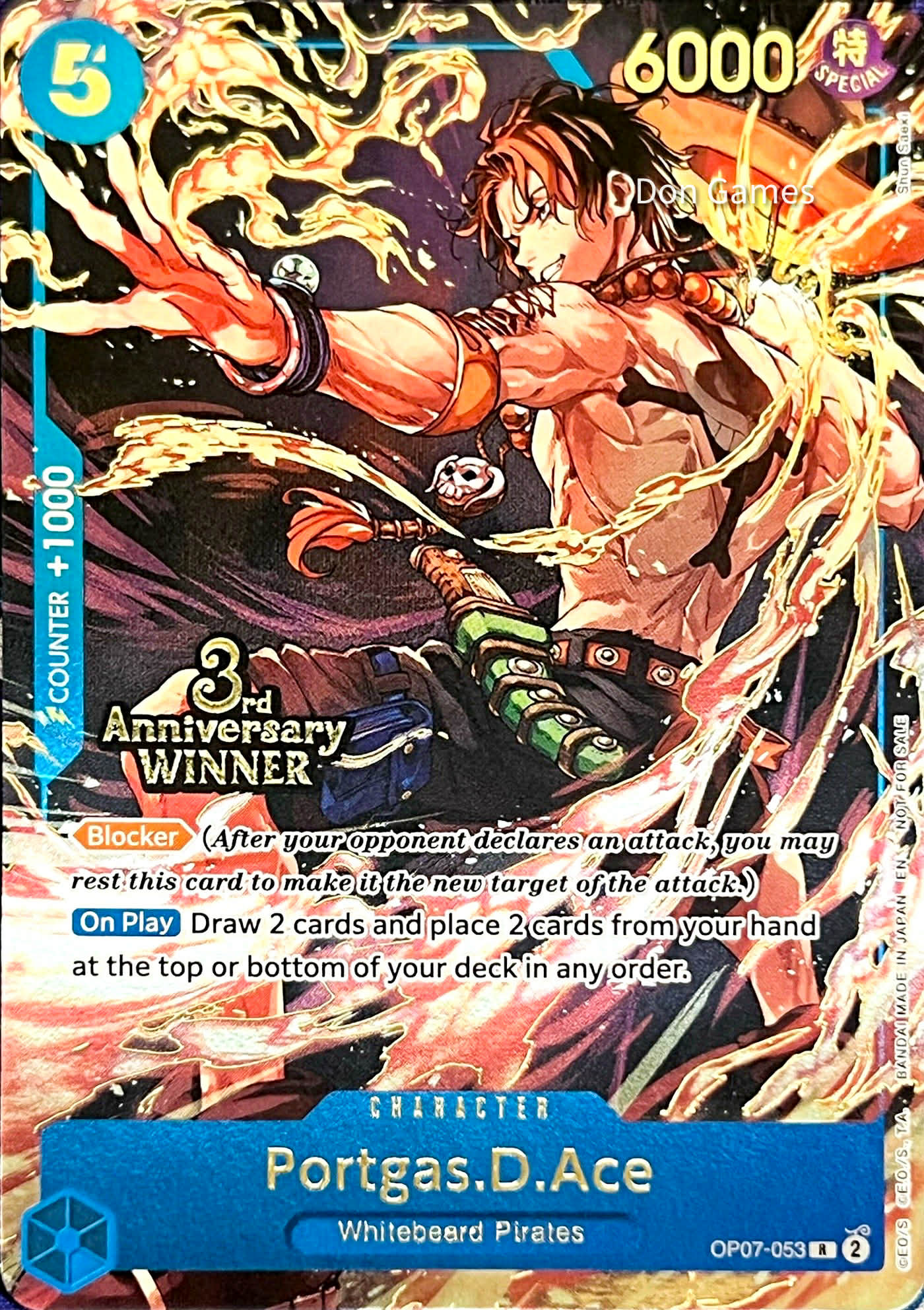 OP07-053 Portgas. D. Ace Character Card 3rd Anniversary Winner Promo ...